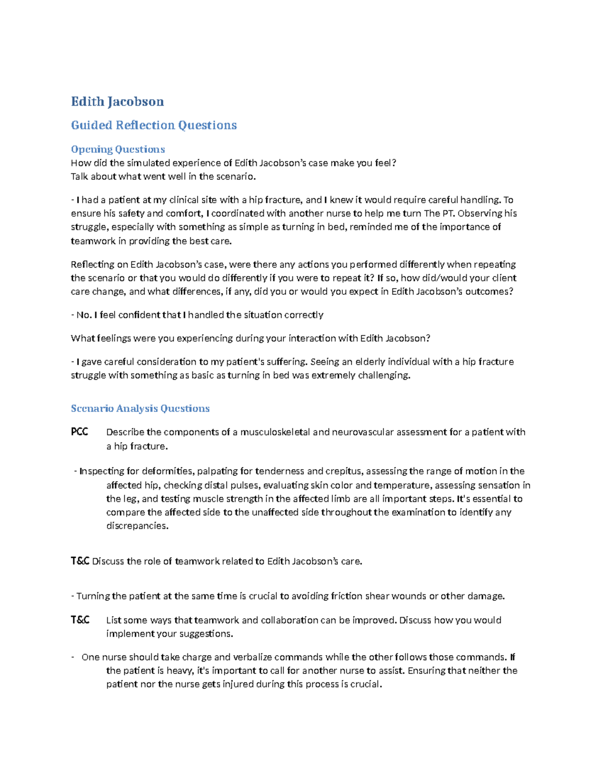 Debrief questions.docx Edith - Edith Jacobson Guided Reflection ...