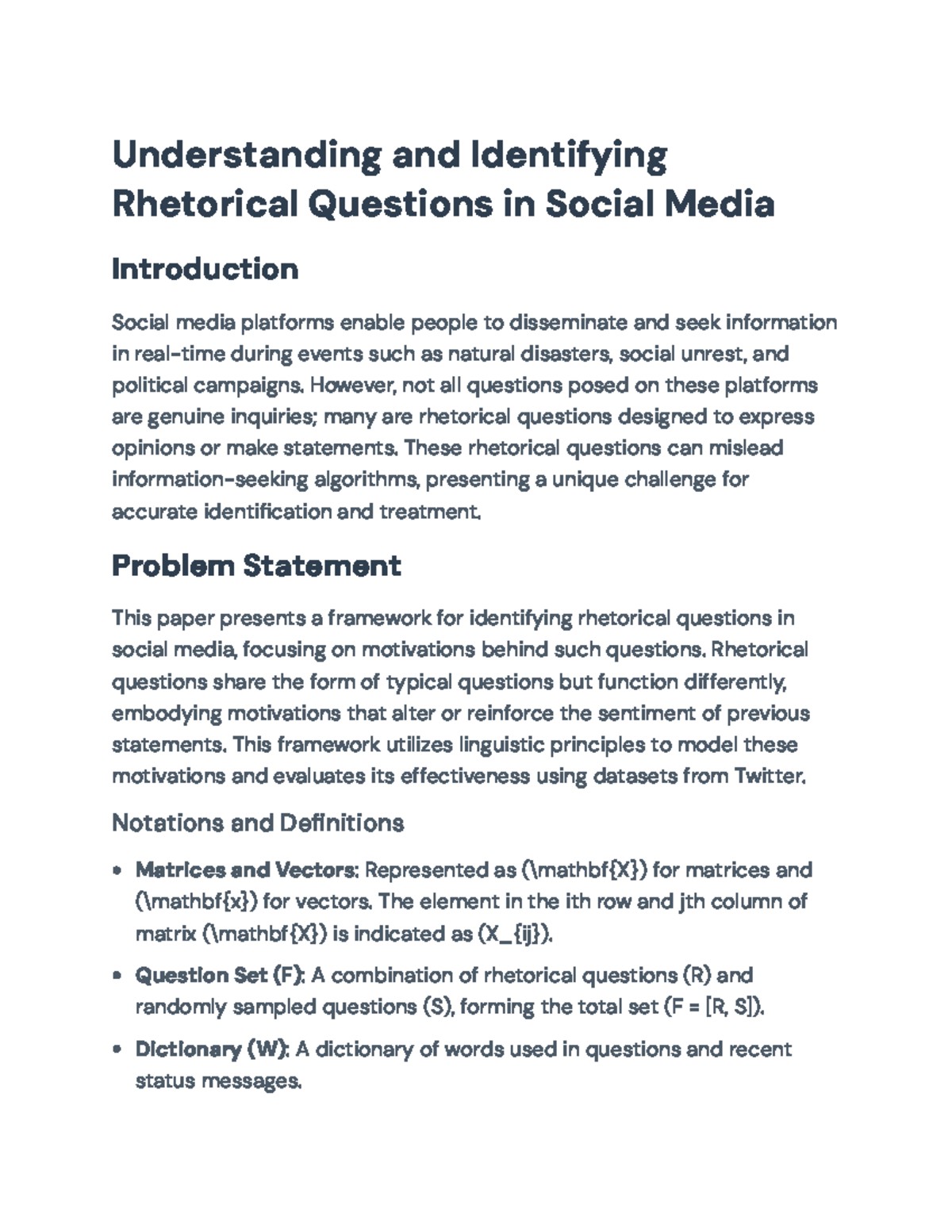 Understanding & Identifying Rhetorical Questions in Social Media: A ...