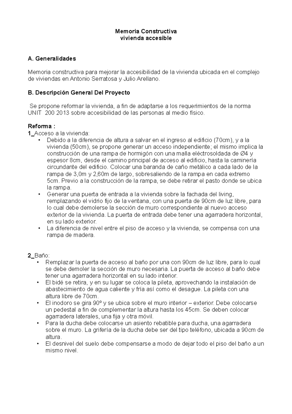 Memoria Constructiva: Accesibilidad Vivienda UNIT 200 2013 - Studocu