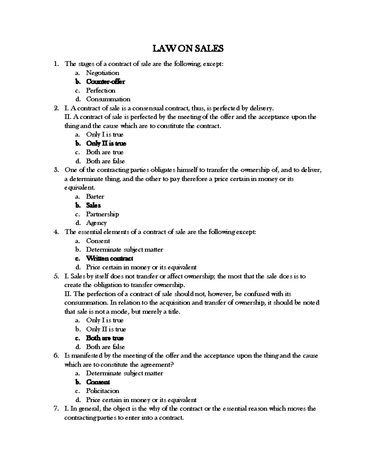 Sales 1: Key Concepts and Quiz Questions for Law of Sales Studies - Studocu