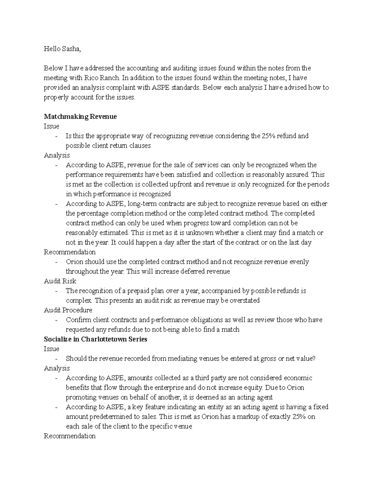 Case Analysis Practice: Unit 3 - Core 1 Accounting Issues - Studocu