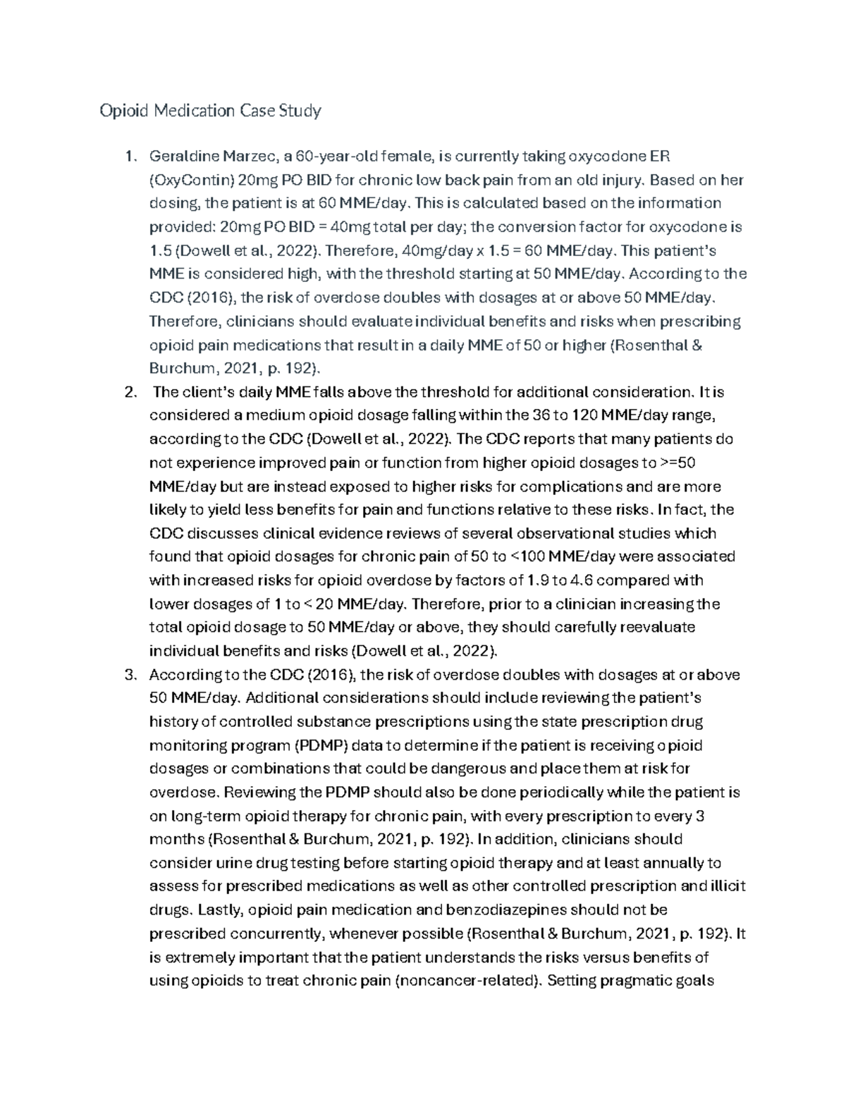 NR565 Opioid Medication Case Study: Evaluating Risks & Dosages - Studocu