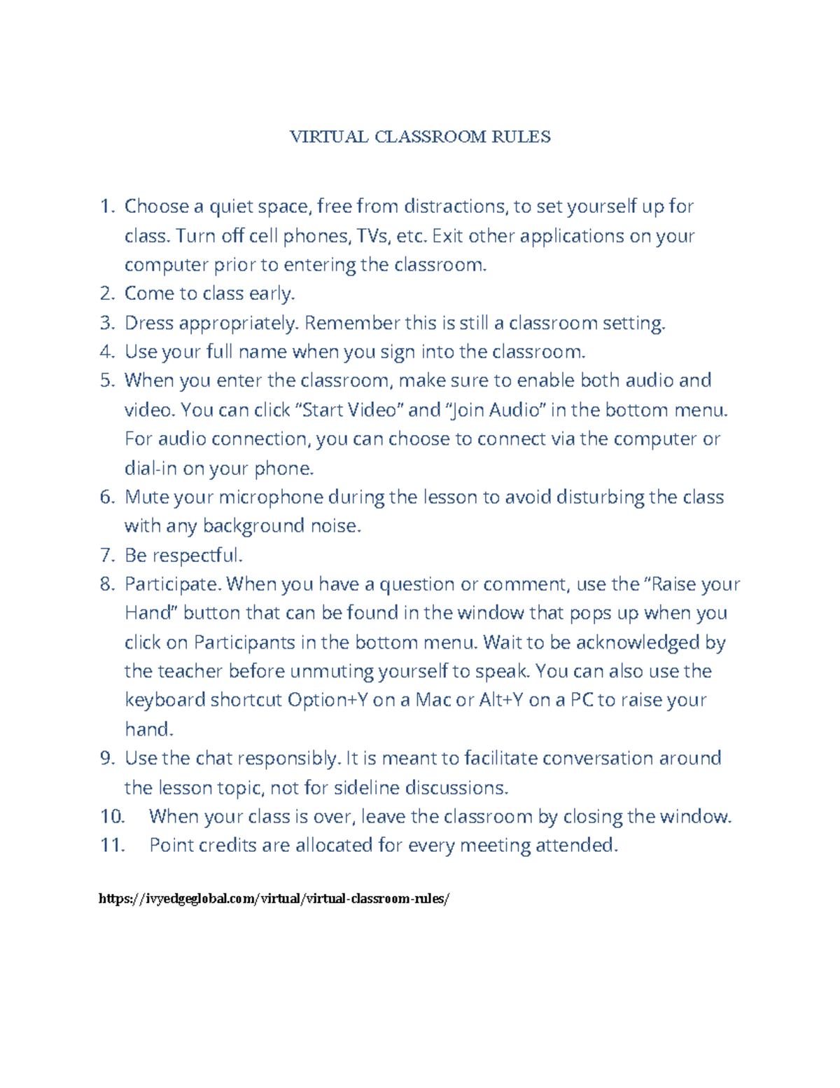 VIRTUAL CLASSROOM RULES: Guidelines for Effective Participation - Studocu