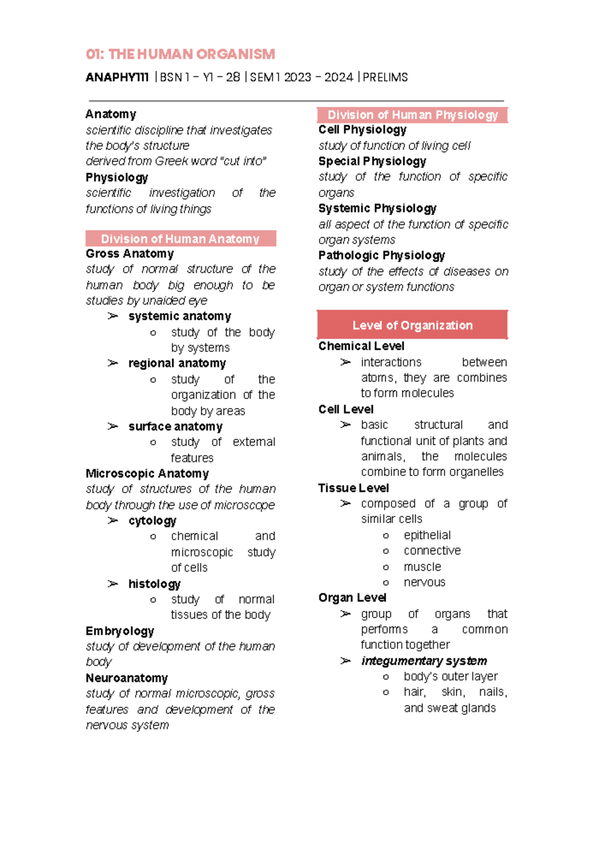 Anaphy 111 Human Organism - 01: THE HUMAN ORGANISM ANAPHY111 | BSN 1 ...