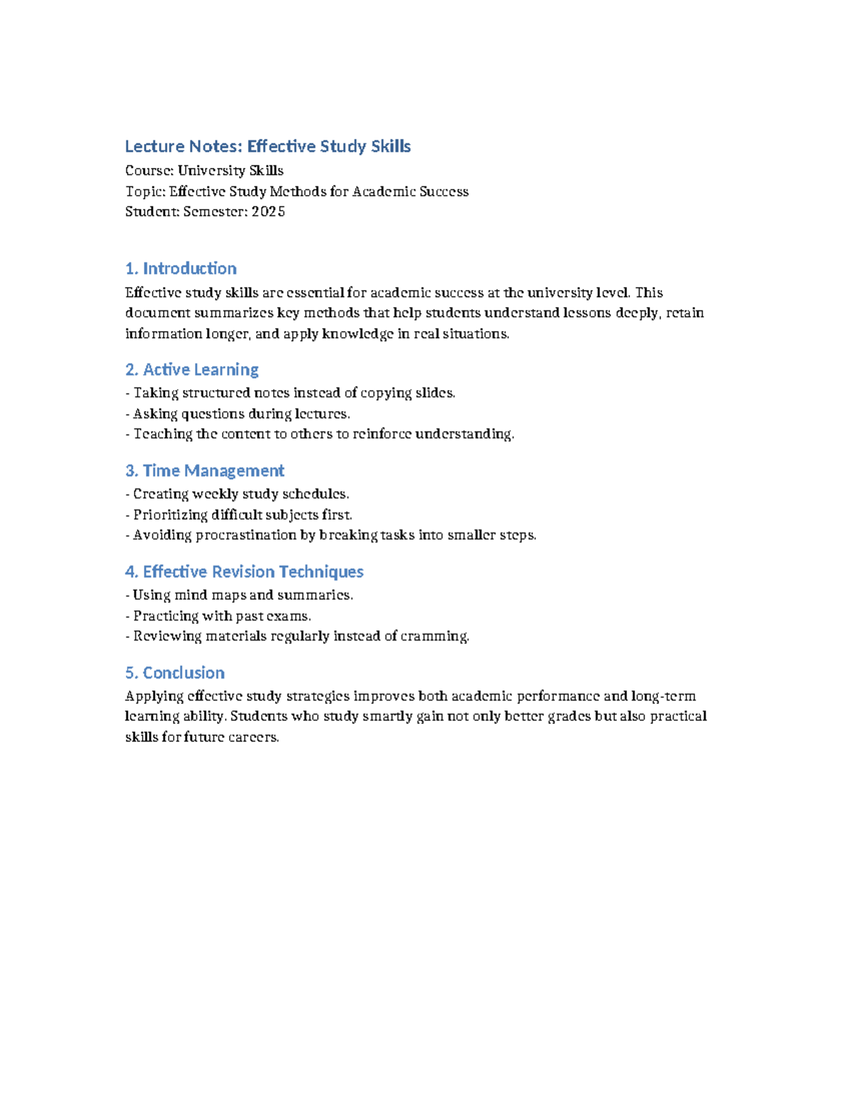 Effective Study Skills: University Lecture Notes for Success - Studocu