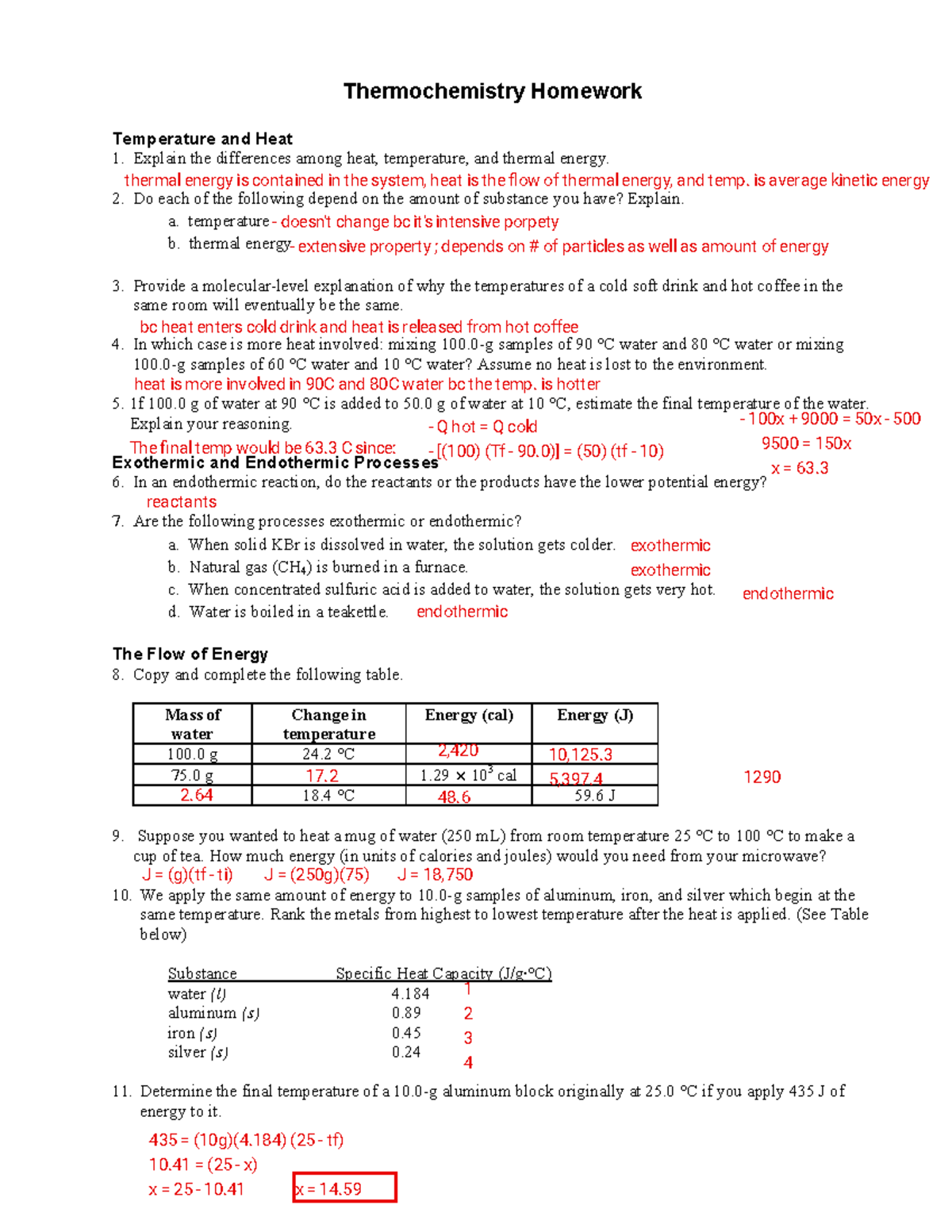 Thermochemistry HW: Understanding Energy & Heat Transfer Concepts - Studocu