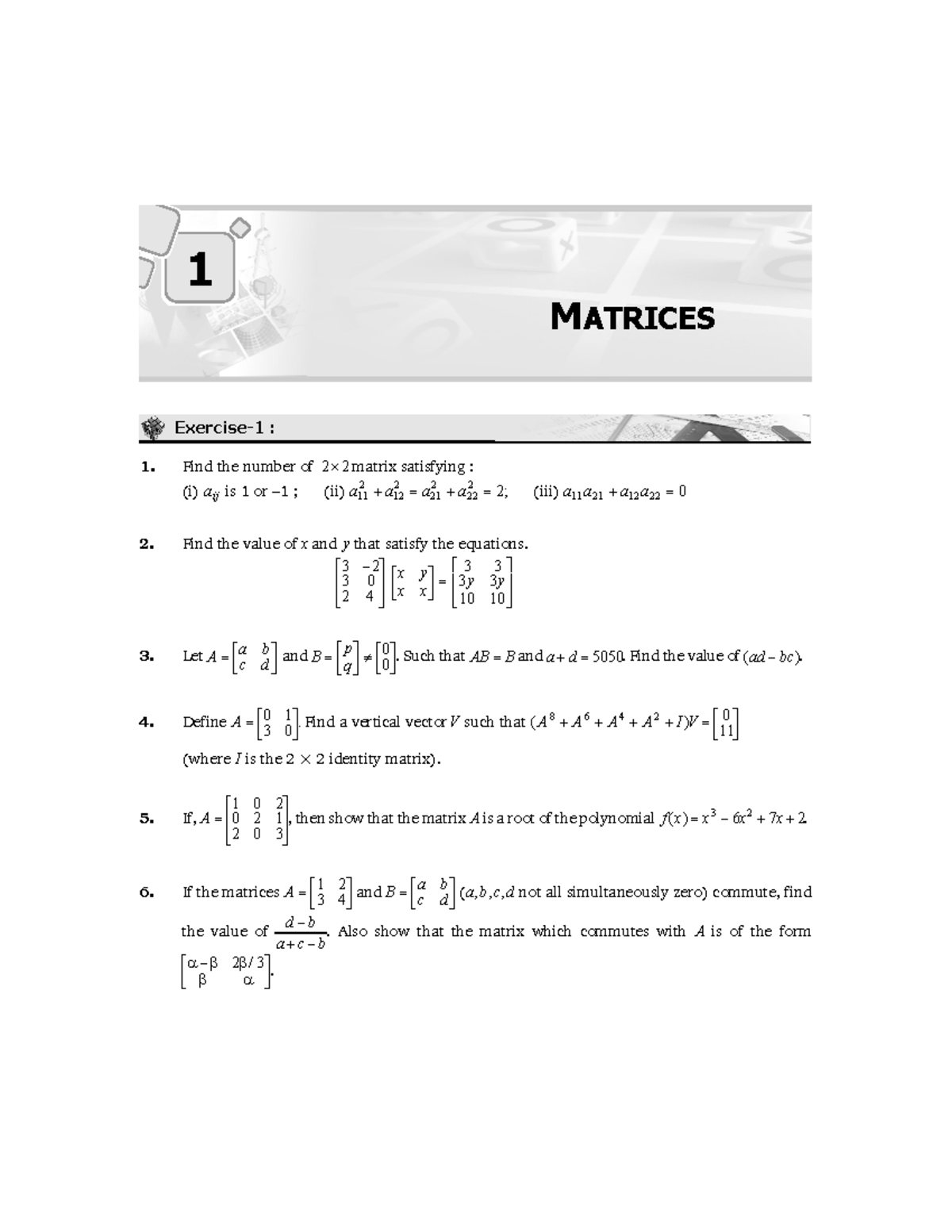 Matrices (XII-All) - very goo d - Find the number of 2 2 matrix ...
