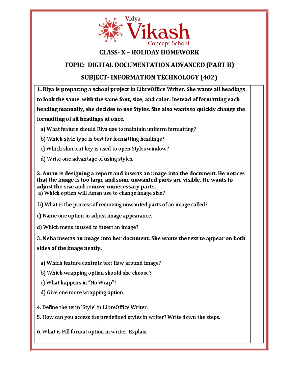 Class X IT Holiday Homework: Digital Documentation Adv. (402) - Studocu