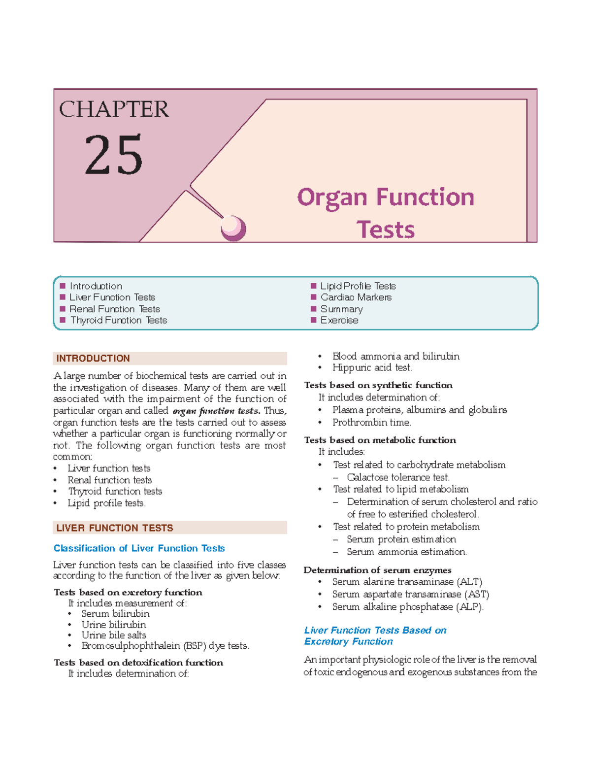 Organ Function Tests - Class Notes for BPharm Students - Studocu