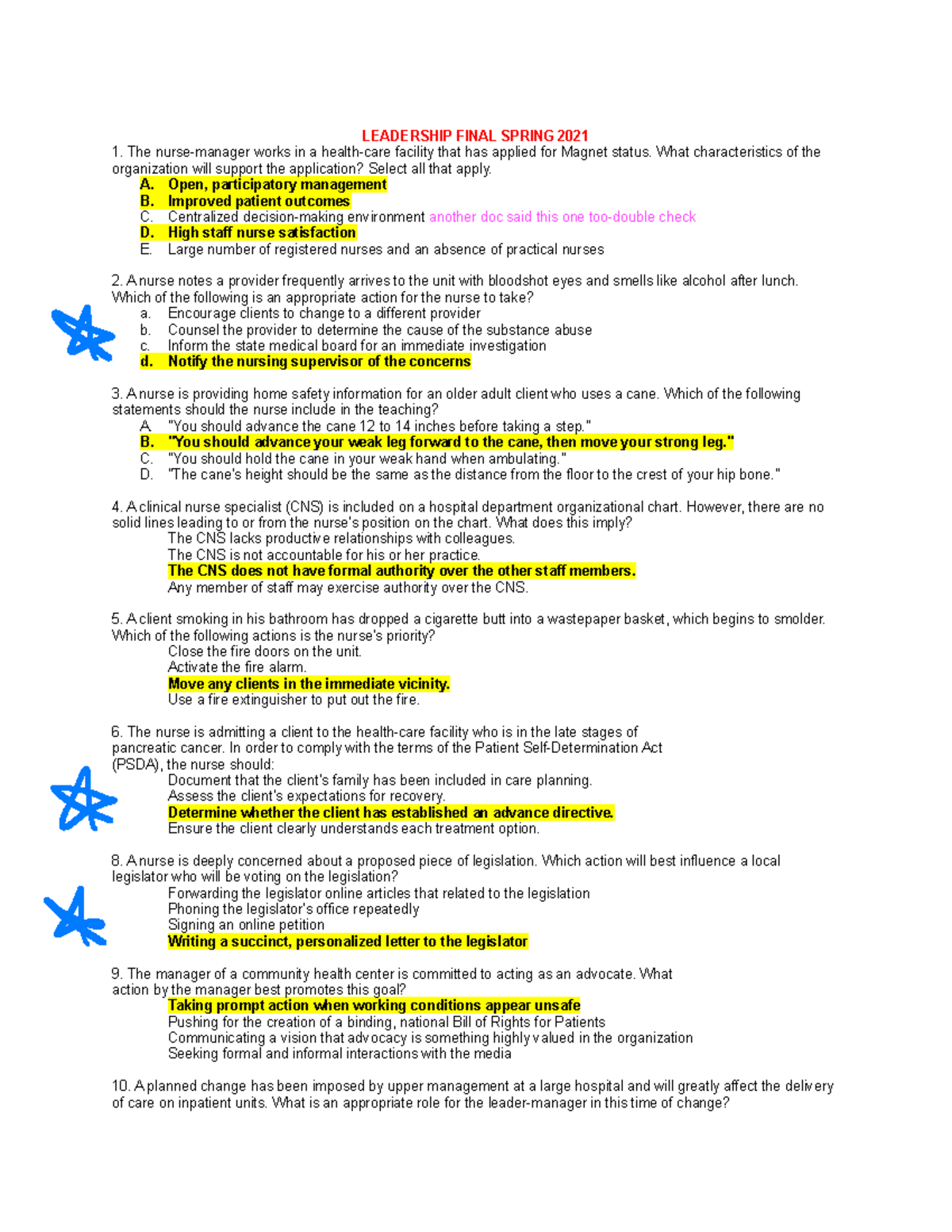 Leadership Final Exam Study Guide - Spring 2021 - Studocu