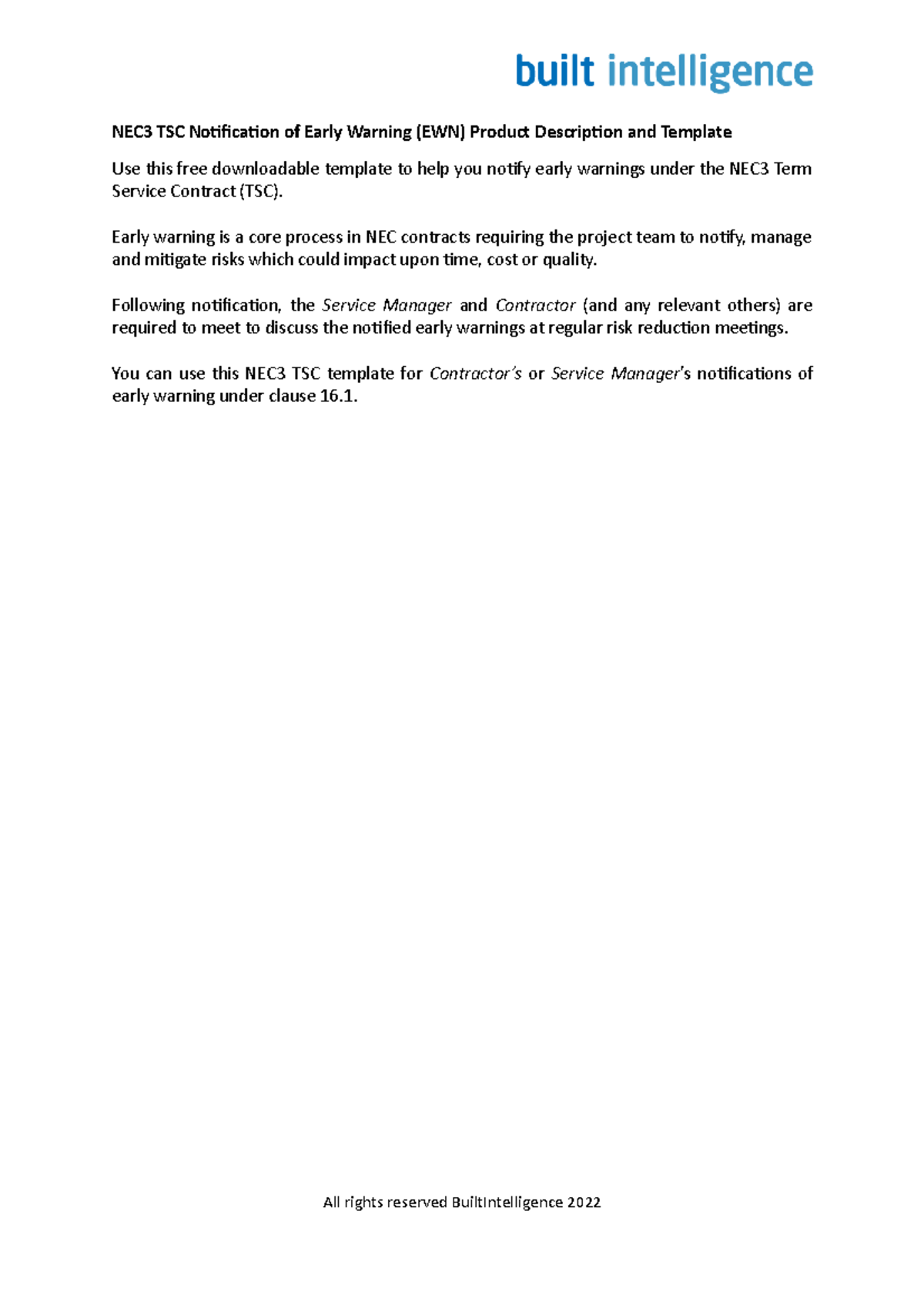 NEC3 TSC Early Warning Notification Template & Workflow Guide - Studocu