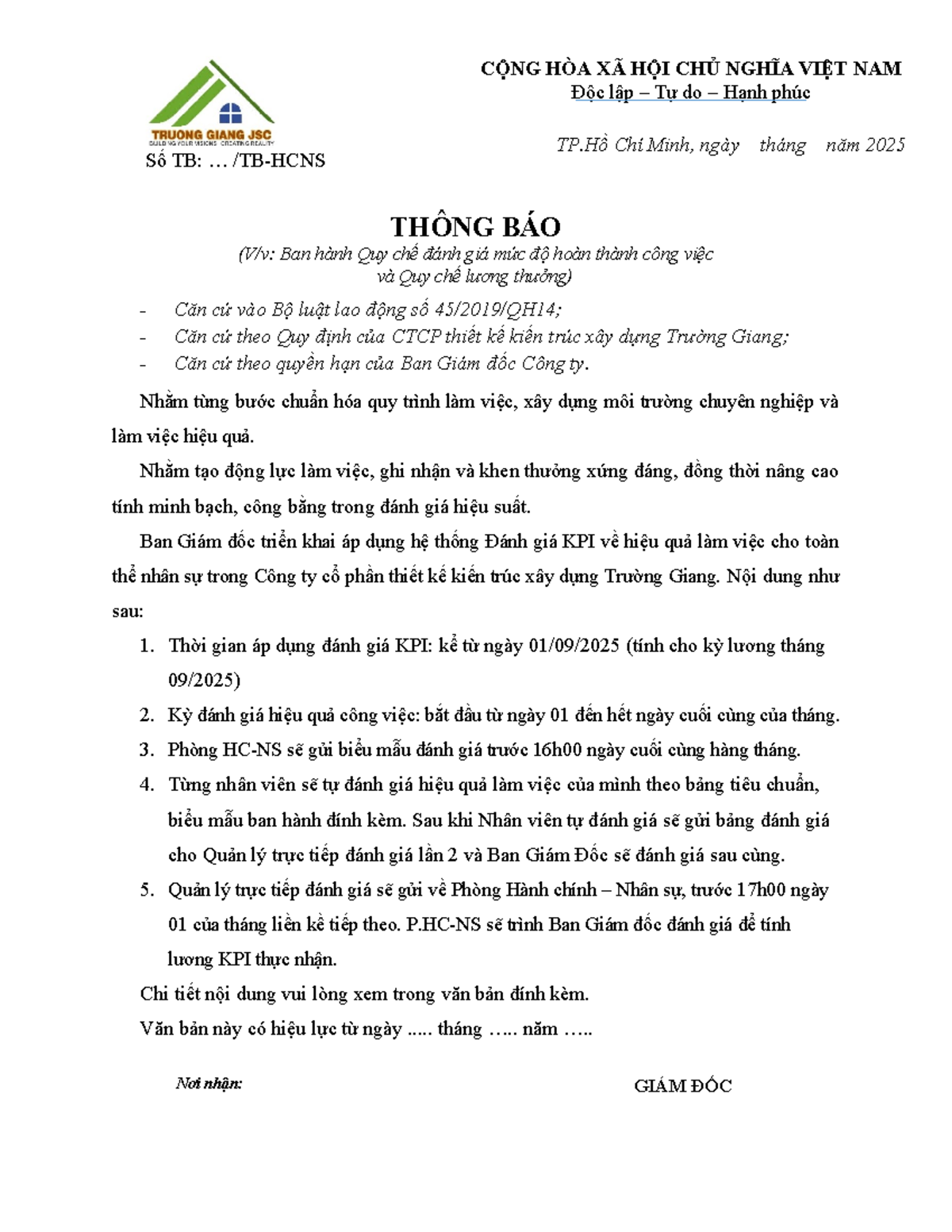 Thông báo Quy chế Lương Thưởng & Đánh Giá KPI 2025 - Studocu