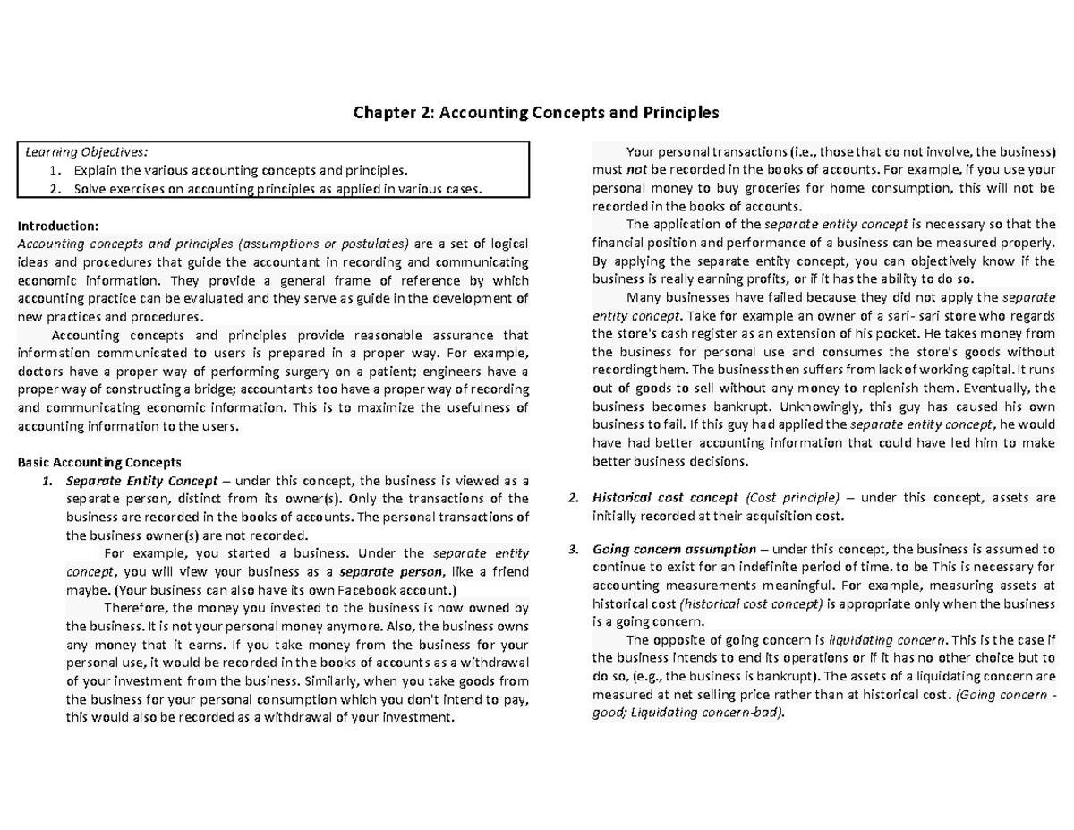 Accounting Concepts AND Principles - Chapter 2: Accounting Concepts and ...
