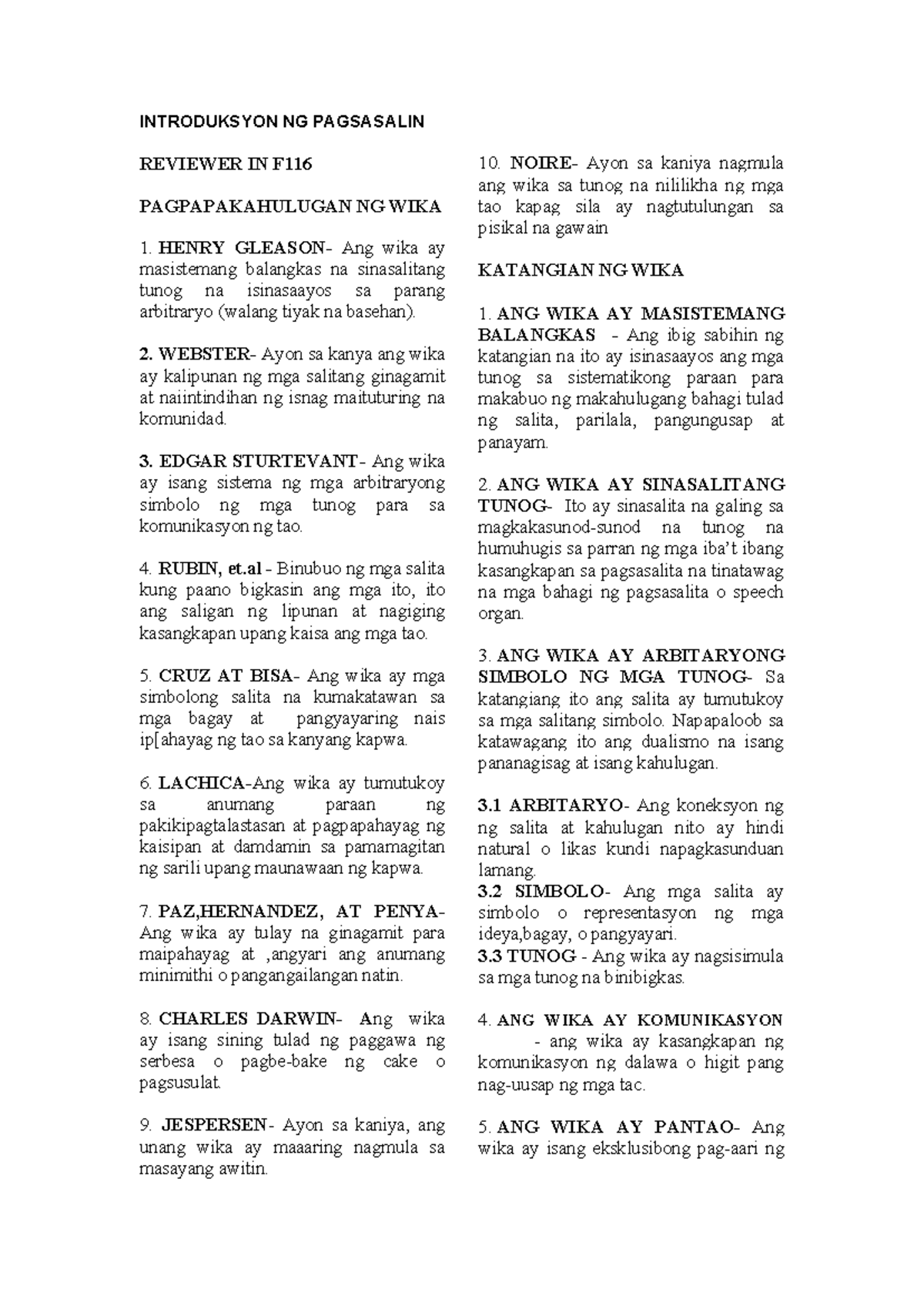 F116 ( Reviewer) - notes - INTRODUKSYON NG PAGSASALIN REVIEWER IN F ...