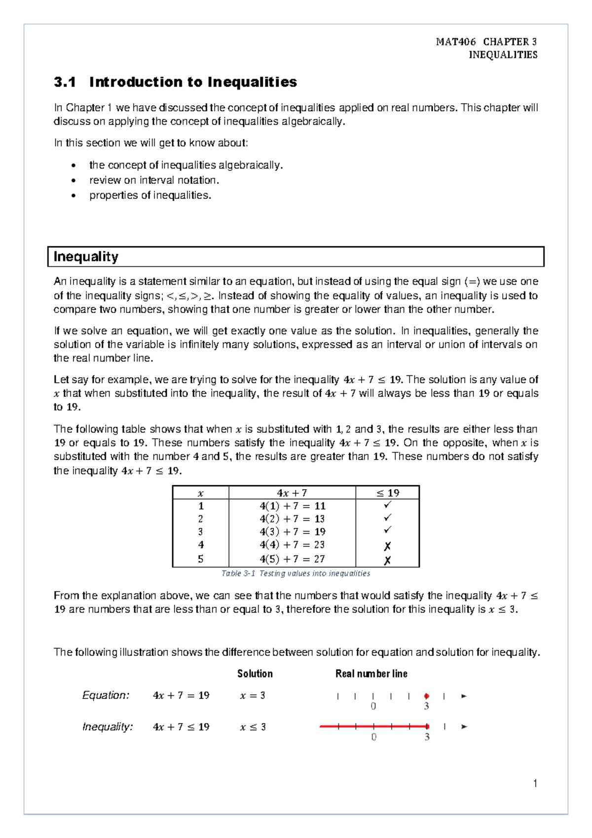 3.1 Introduction to Inequalities - MAT406 CHAPTER 3 INEQUALITIES 1 3 ...