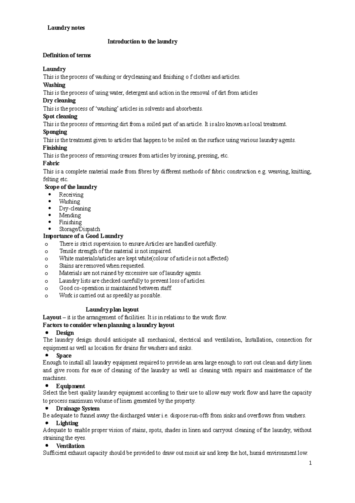 Laundry Processes and Management Overview - Essential Notes - Studocu