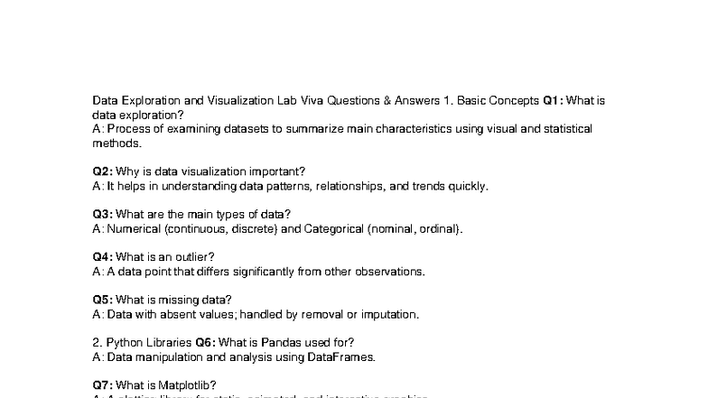 Data Exploration & Visualization Lab Viva Q&A: Key Concepts & Tools ...