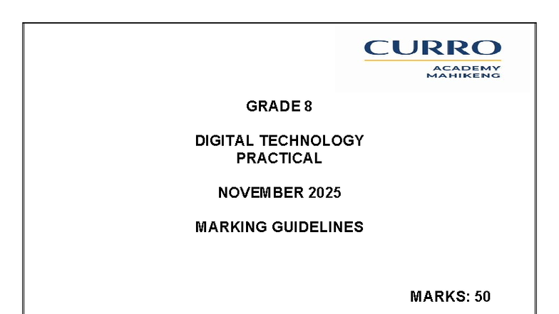 Marking Guidelines for Gr8 Digital Technology Exam 2025 T4 - Studocu