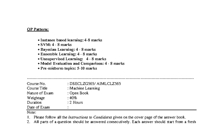 ML Comprehensive Sample QP: Instance-Based Learning & Bayesian Methods ...