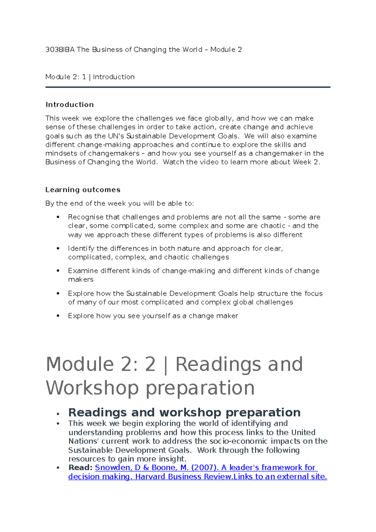3038IBA The Business of Changing the World: Module 2 Overview - Studocu