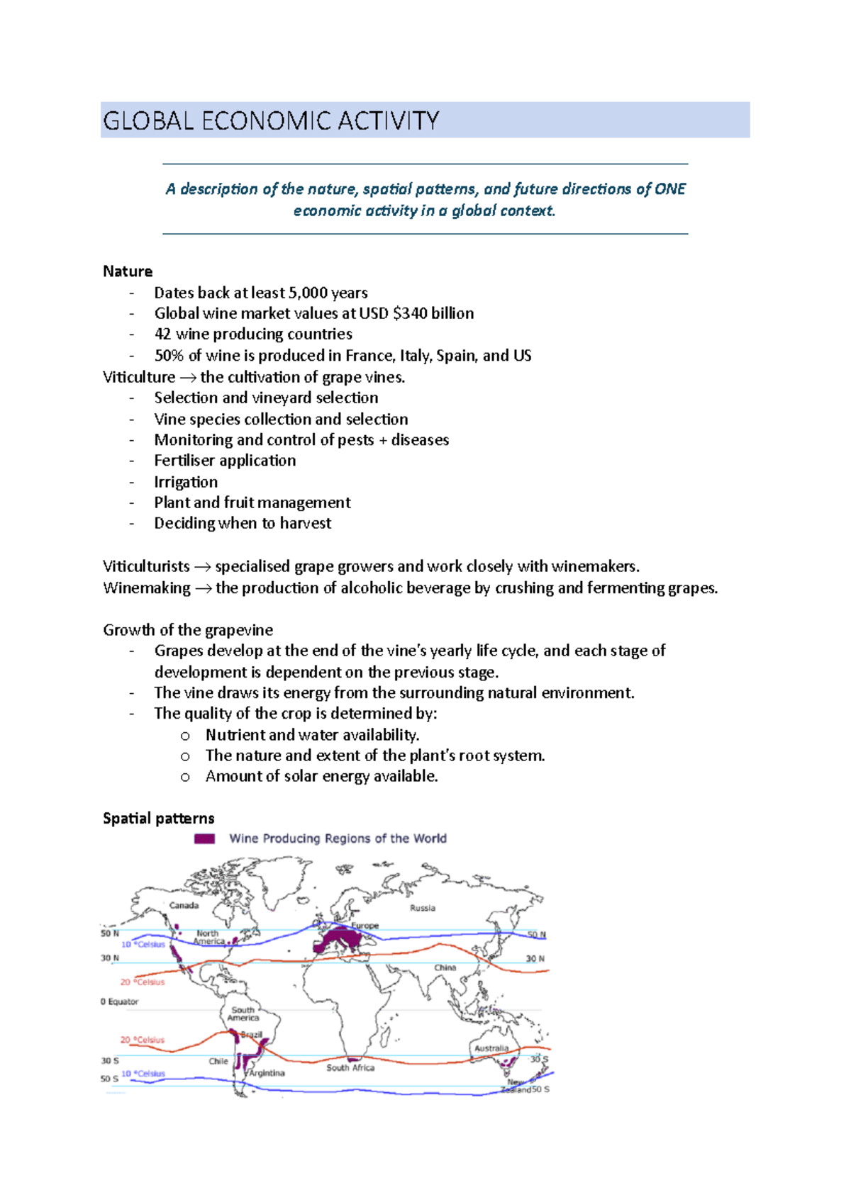 PEA summary notes - GLOBAL ECONOMIC ACTIVITY A descripon of the nature ...