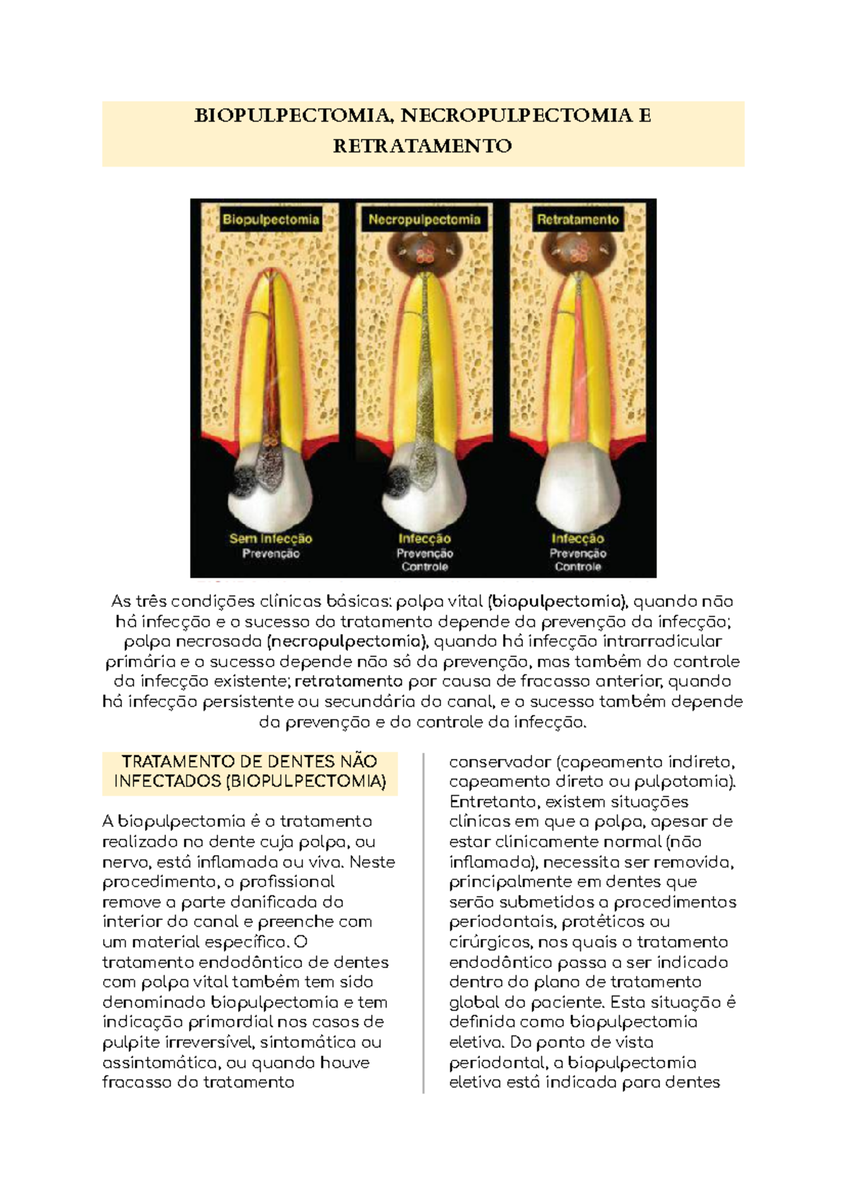 Biopulpectomia, Necropulpectomia e Retratamento: Condições e Técnicas ...