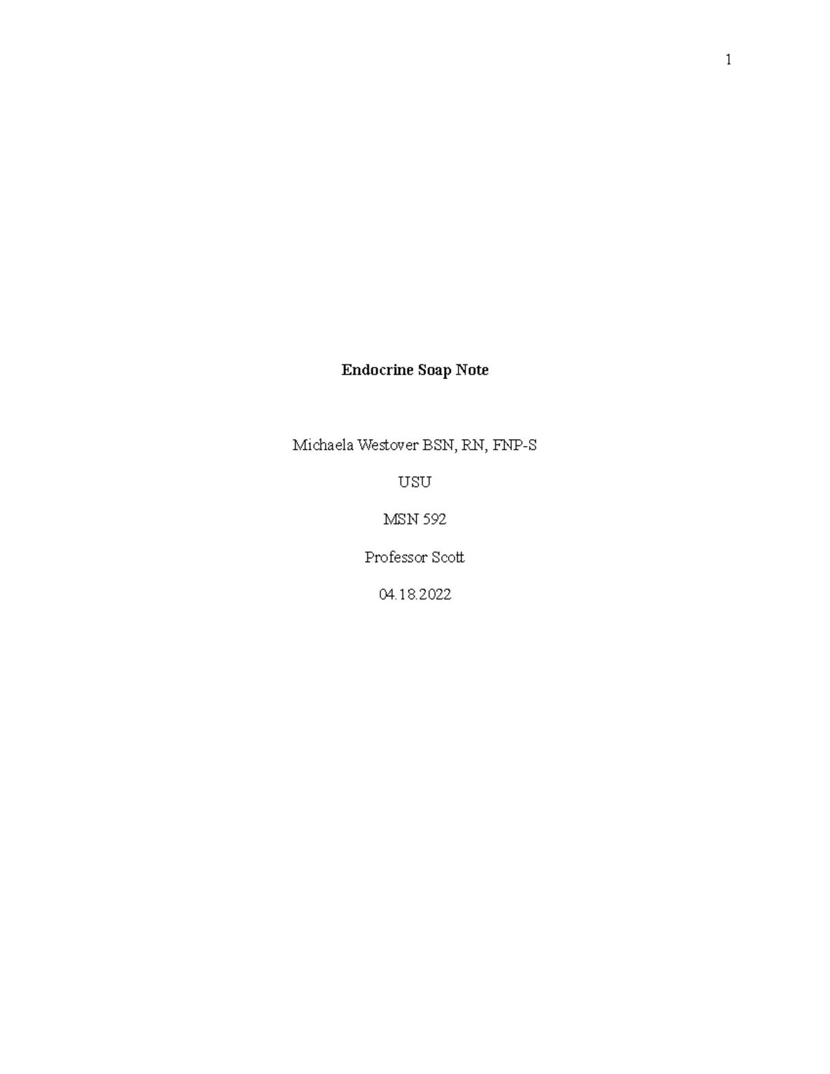 Endocrine SOAP Note Analysis for MSN 592 - Patient Case Overview - Studocu