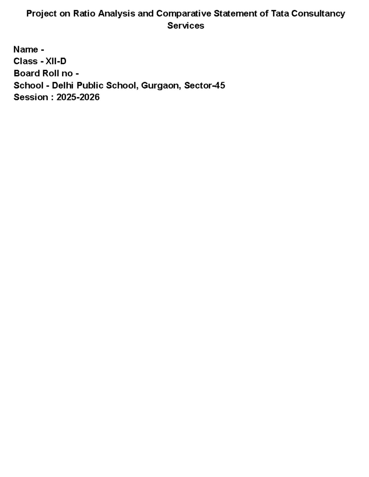 Accountancy XII - Project on Ratio Analysis of TCS - Studocu