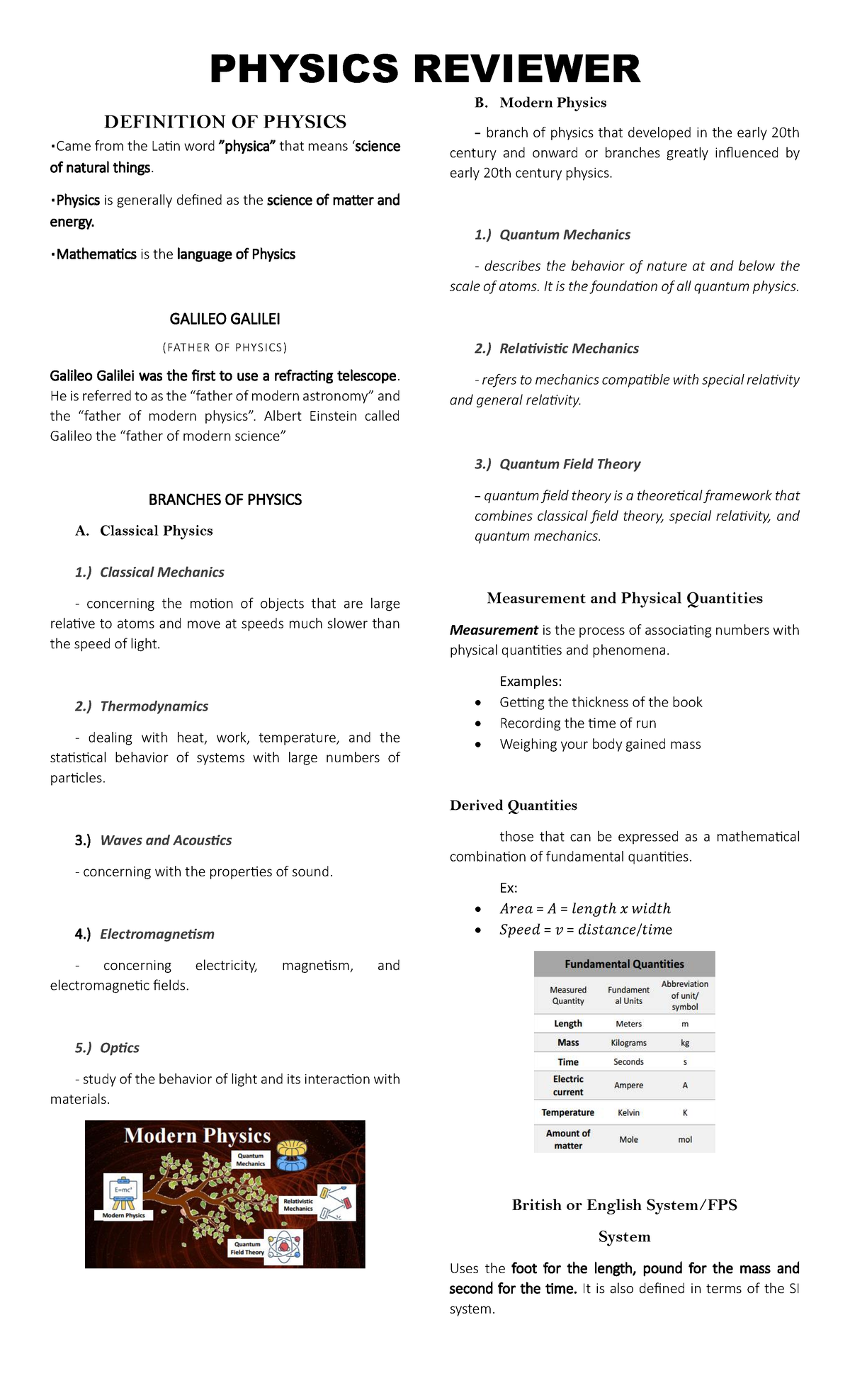 PHYSICS 101: Modern Physics Concepts and Definitions Reviewer - Studocu
