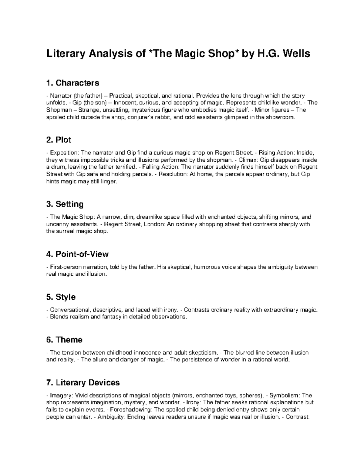 Literary Analysis of "The Magic Shop" (ENG 101) - Studocu