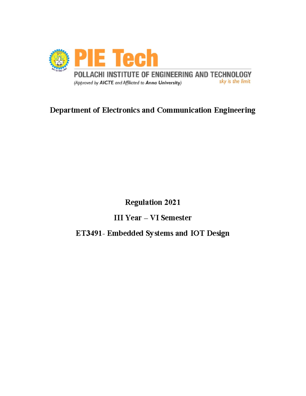 ET3491 - Lecture Notes on Embedded Systems & IoT Design - Studocu