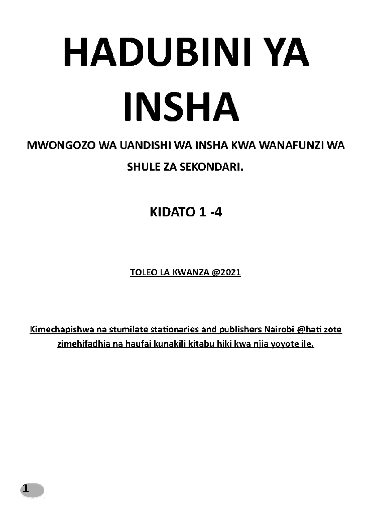 Hadubini ya insha - HADUBINI YA INSHA MWONGOZO WA UANDISHI WA INSHA KWA ...