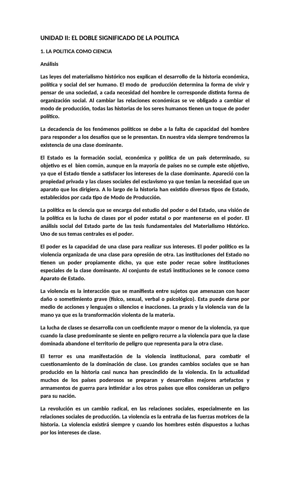 El Doble Significado de la Política: Análisis y Teoría Política - Studocu