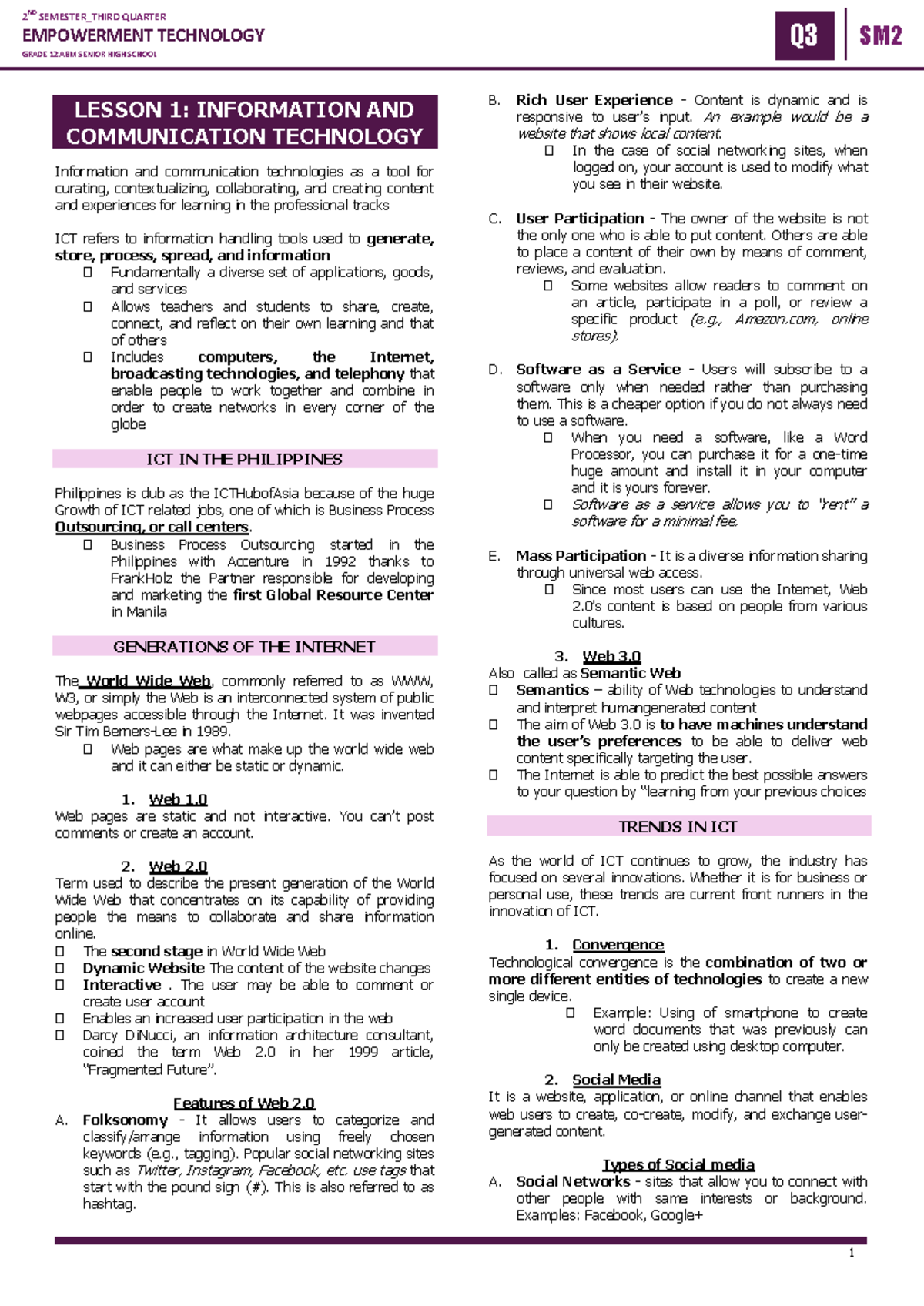 2ND SEMESTER Q3 EMPOWERMENT TECHNOLOGY SM2 GRADE 12 ABM LESSON NOTES ...