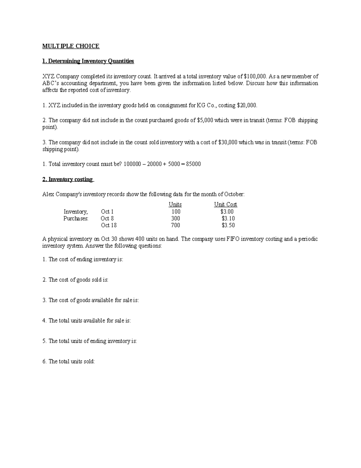Inventory Costing and Realizable Value Analysis - Worksheet AII - Studocu