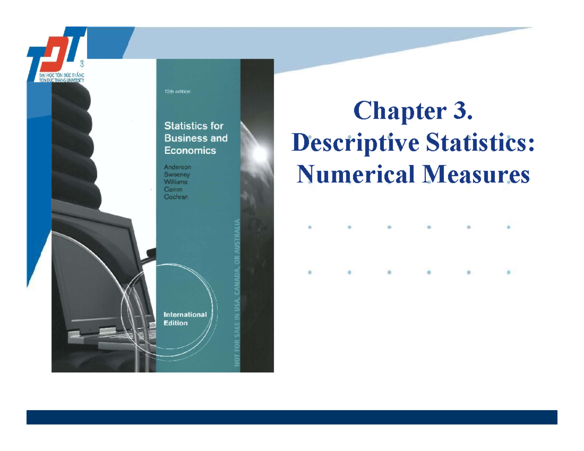 Chapter 03. Numerical measures - Chapter 3. Descriptive Statistics ...