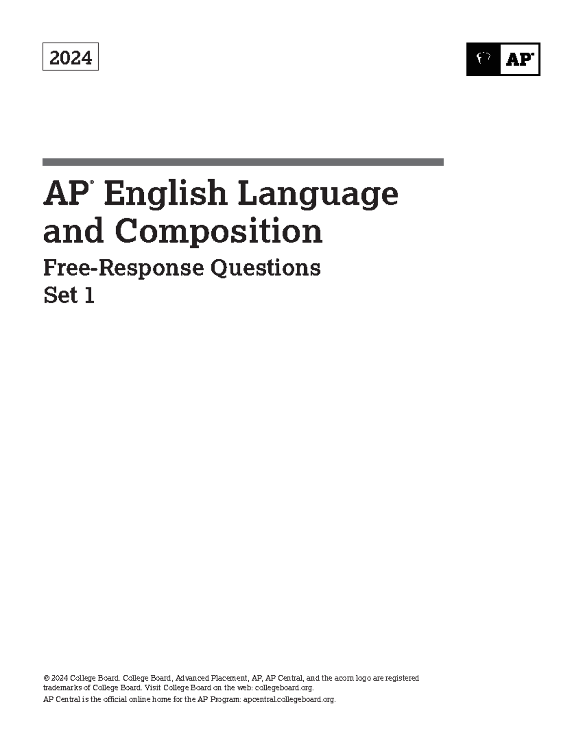 2024 AP English Language & Comp Free-Response Questions Set 1 - Studocu