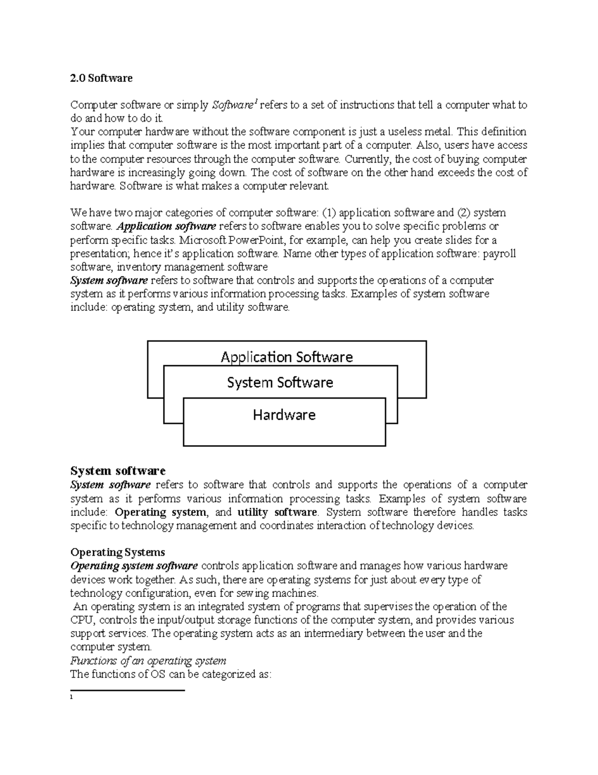 2.0 Software -system - cosc 103 Intro to Computer Application - 2 ...