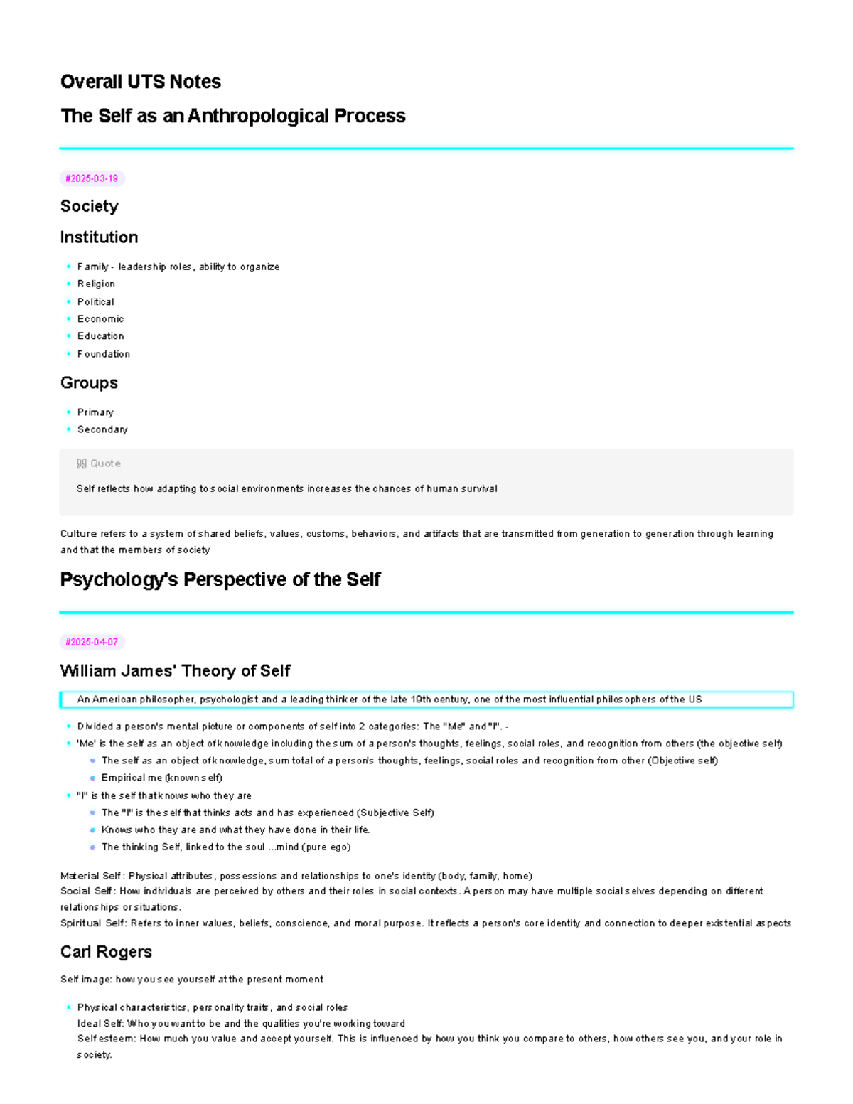 Overall UTS Notes: The Self in Anthropology and Society - Studocu