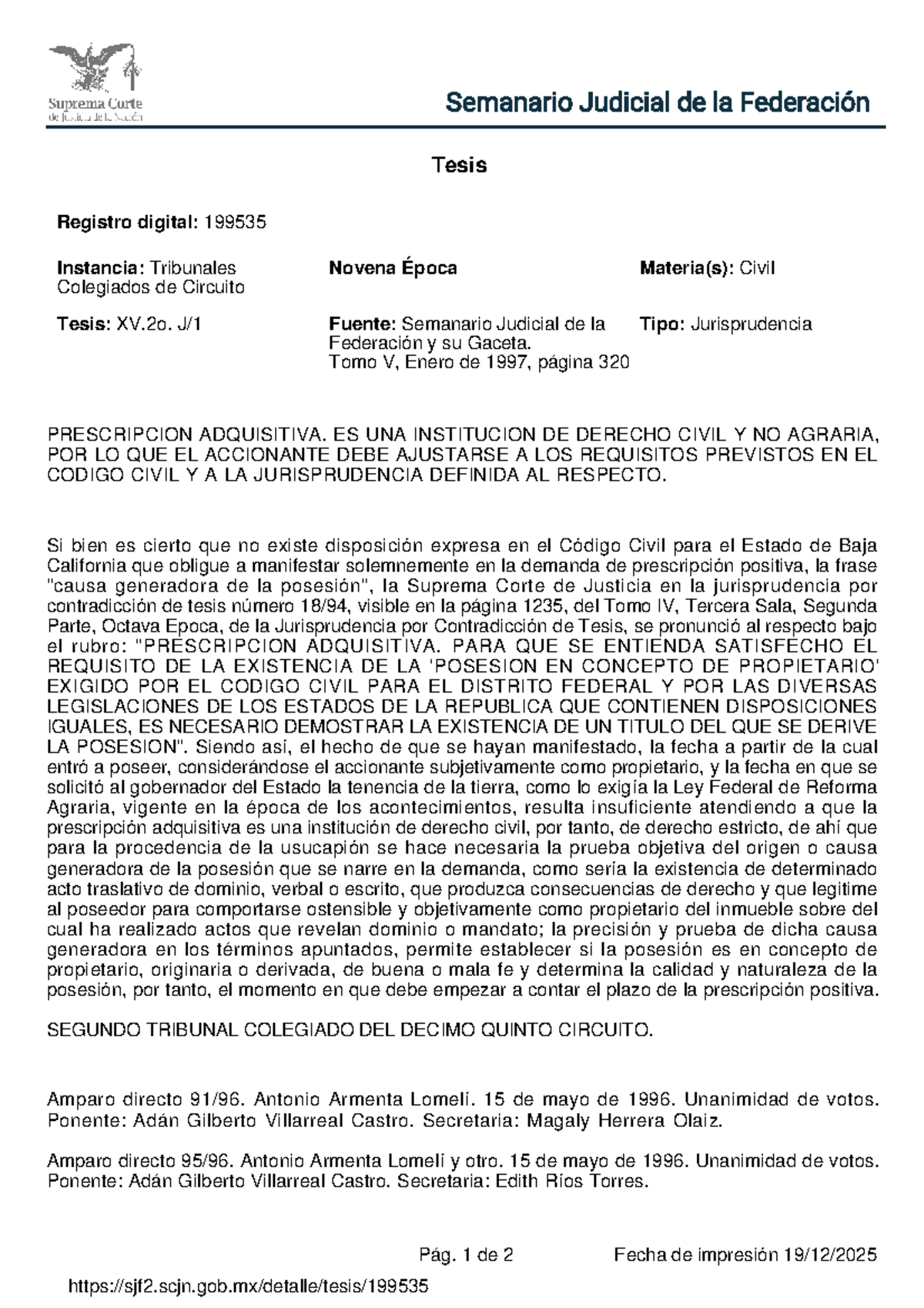 Prescripción Adquisitiva: Naturaleza y Requisitos Civiles - Studocu