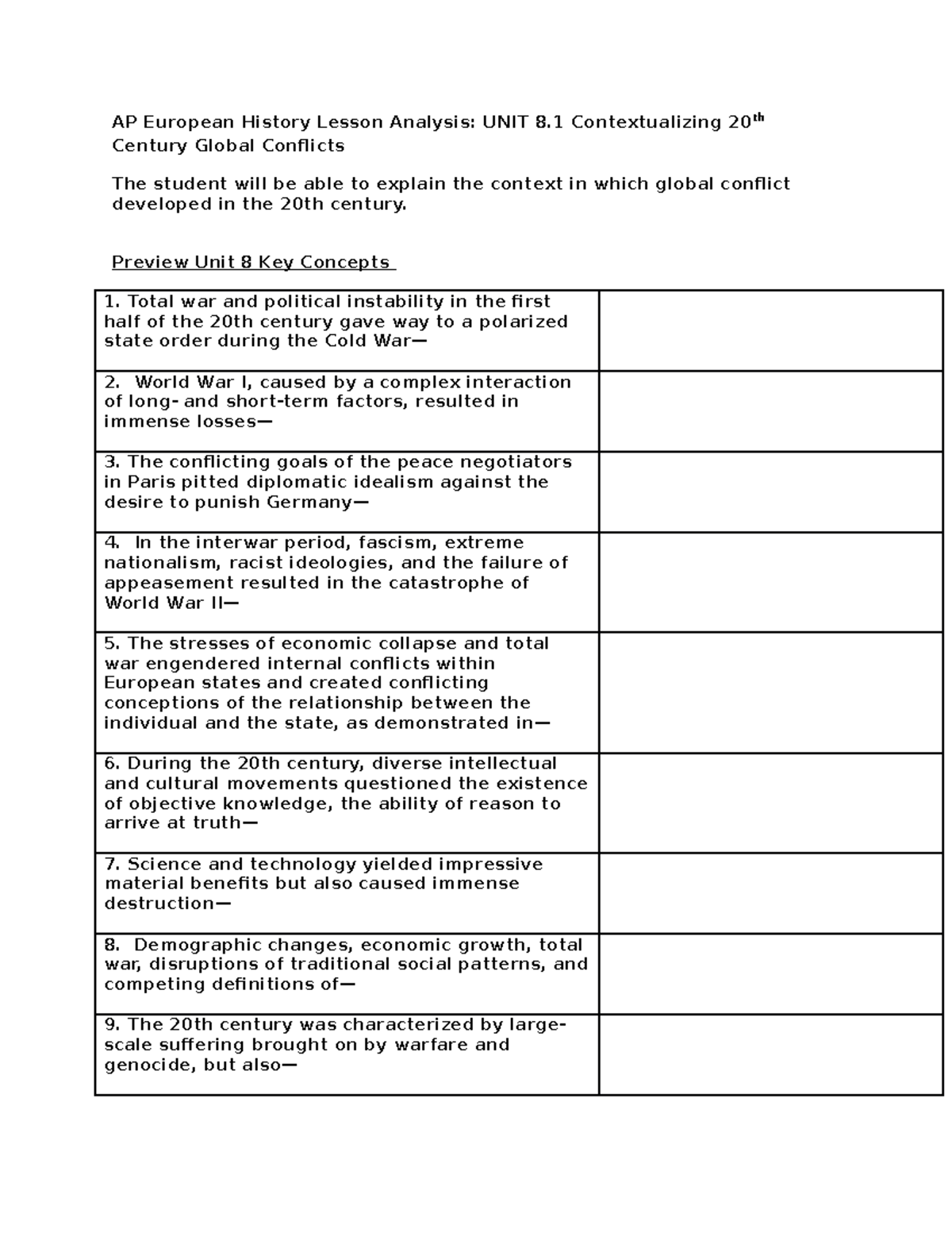 AP Euro Unit 8 Notes: Key Concepts of 20th Century Conflicts - Studocu