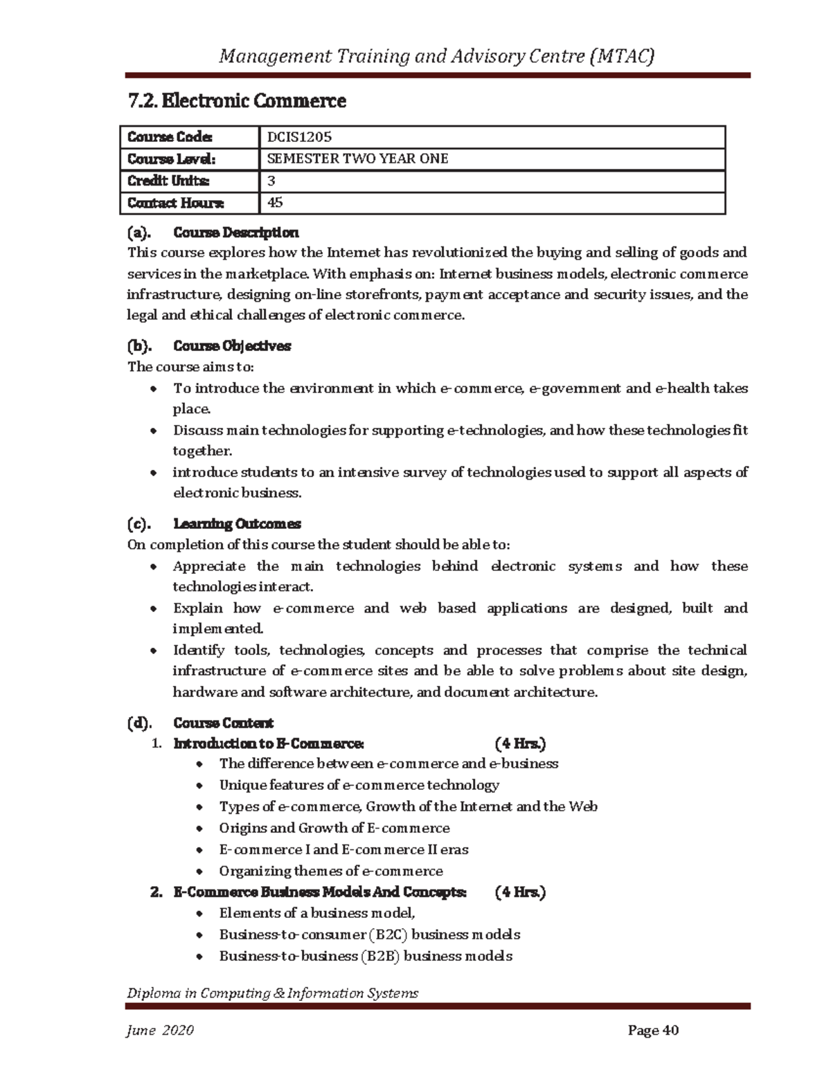 E-commerce Course Outline DCIS1205: Semester 2, Year 1 - Studocu