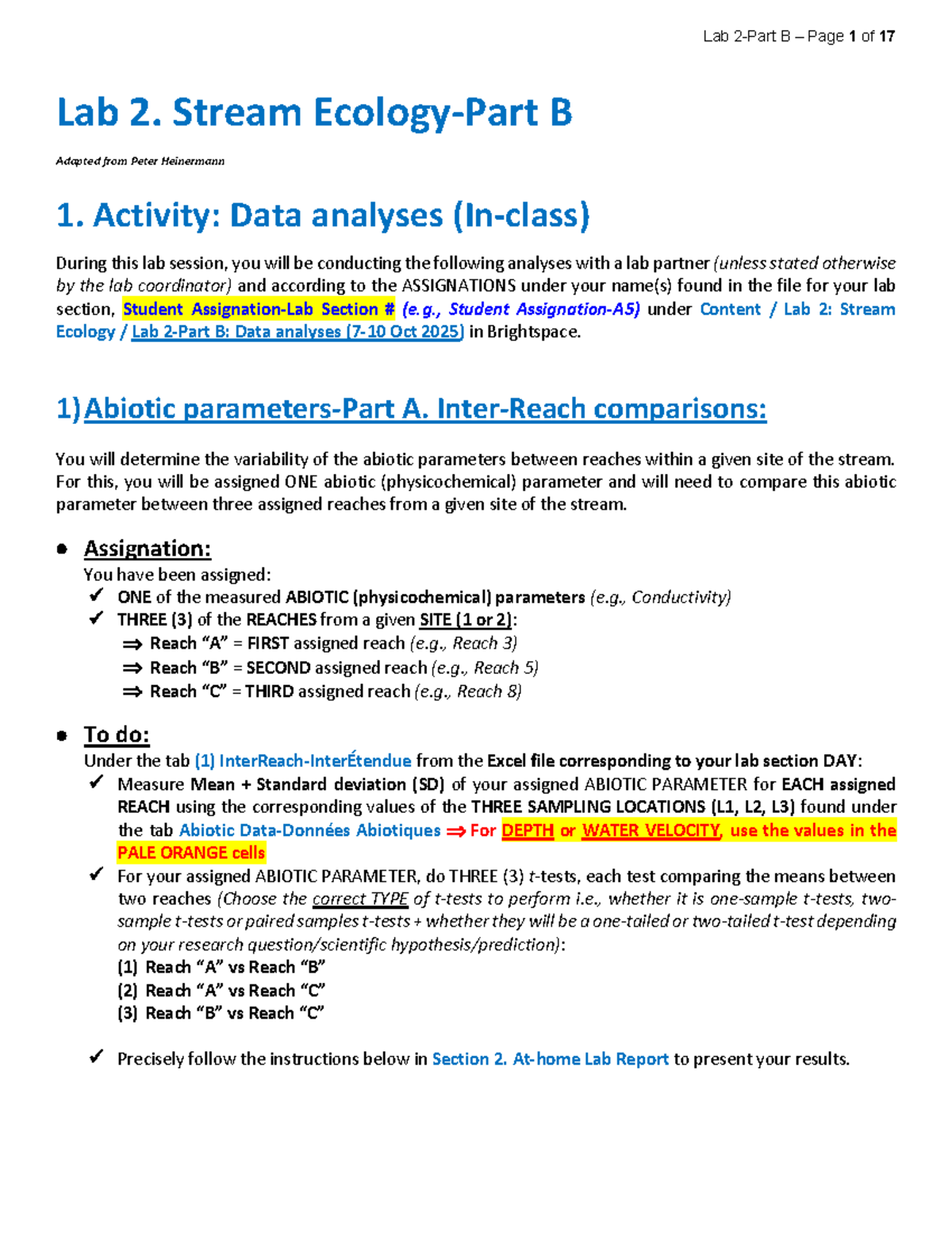 Lab 2B: Stream Ecology Data Analyses and Biodiversity Assessment 2025 ...