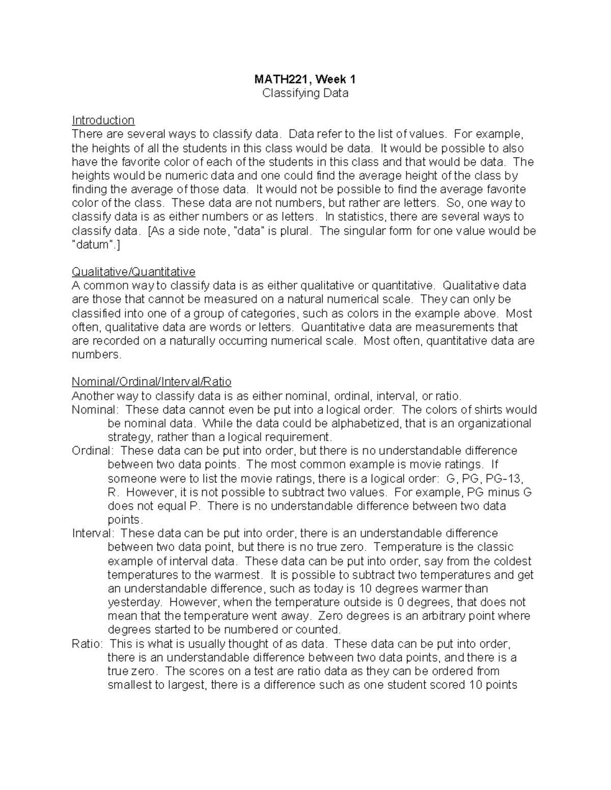 MATH221 - Week 1: Classifying Data Types and Their Characteristics ...