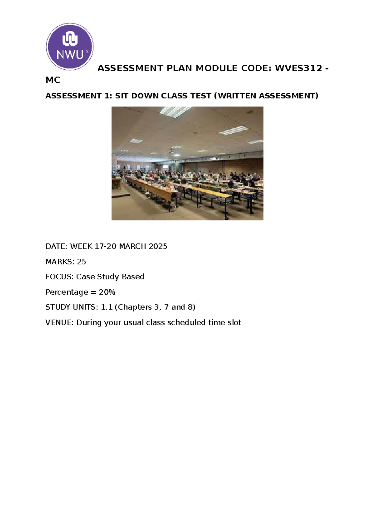 Assessment 1 Doc 2025 - Class test preparation - WVES222 - ASSESSMENT ...