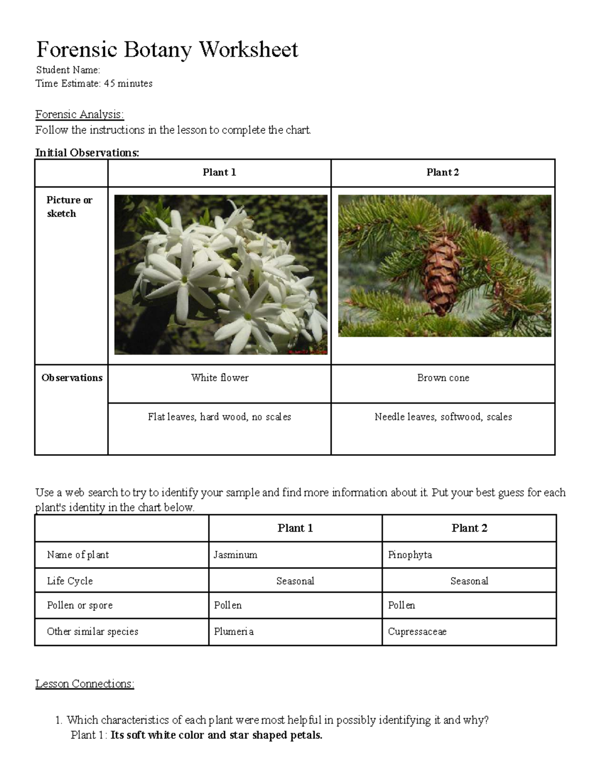 Forensic Botany Worksheet (02 05): Plant Identification Exercise - Studocu