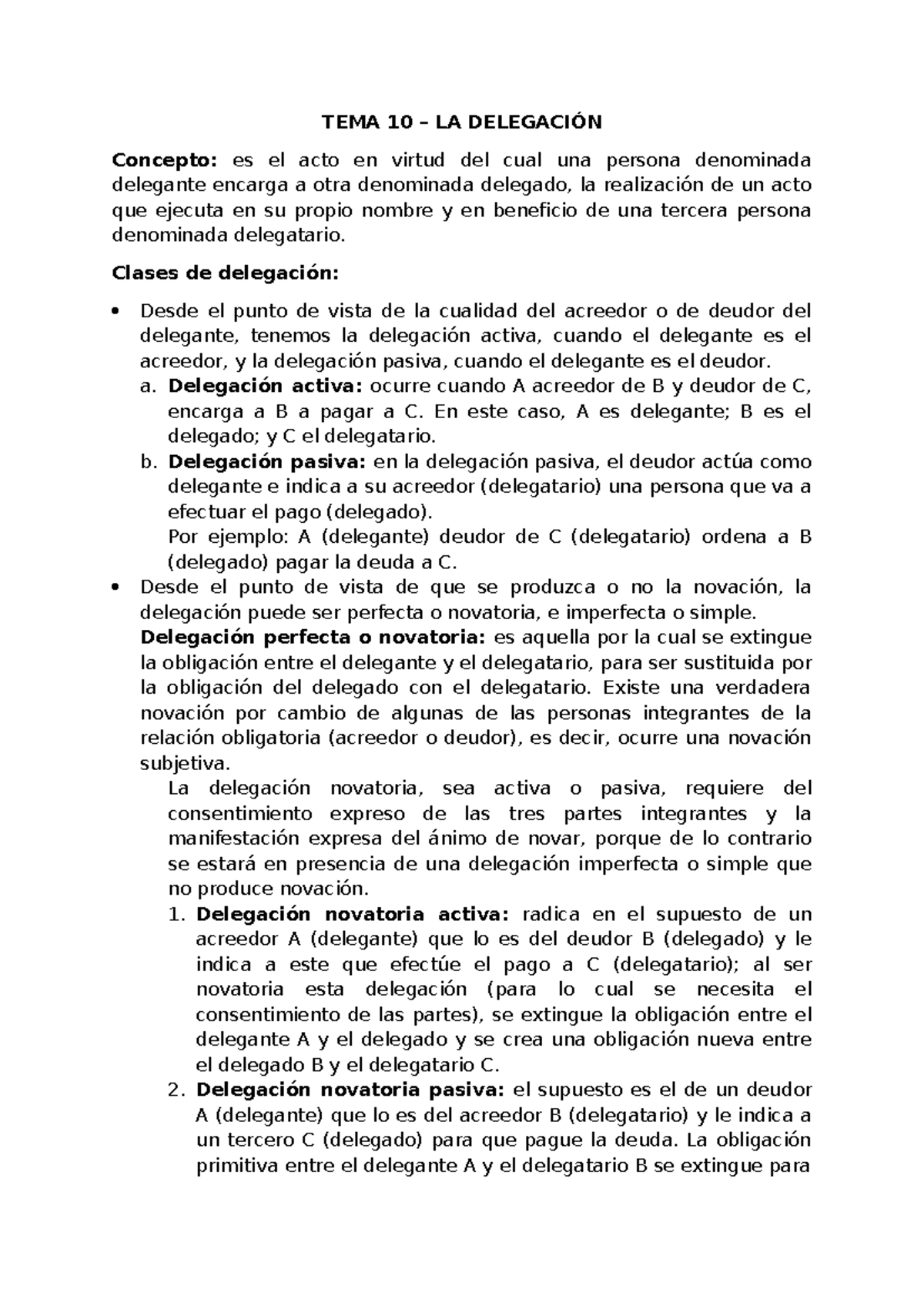 Obligaciones: TEMA 10 - La Delegación y TEMA 12 - La Confusión - Studocu