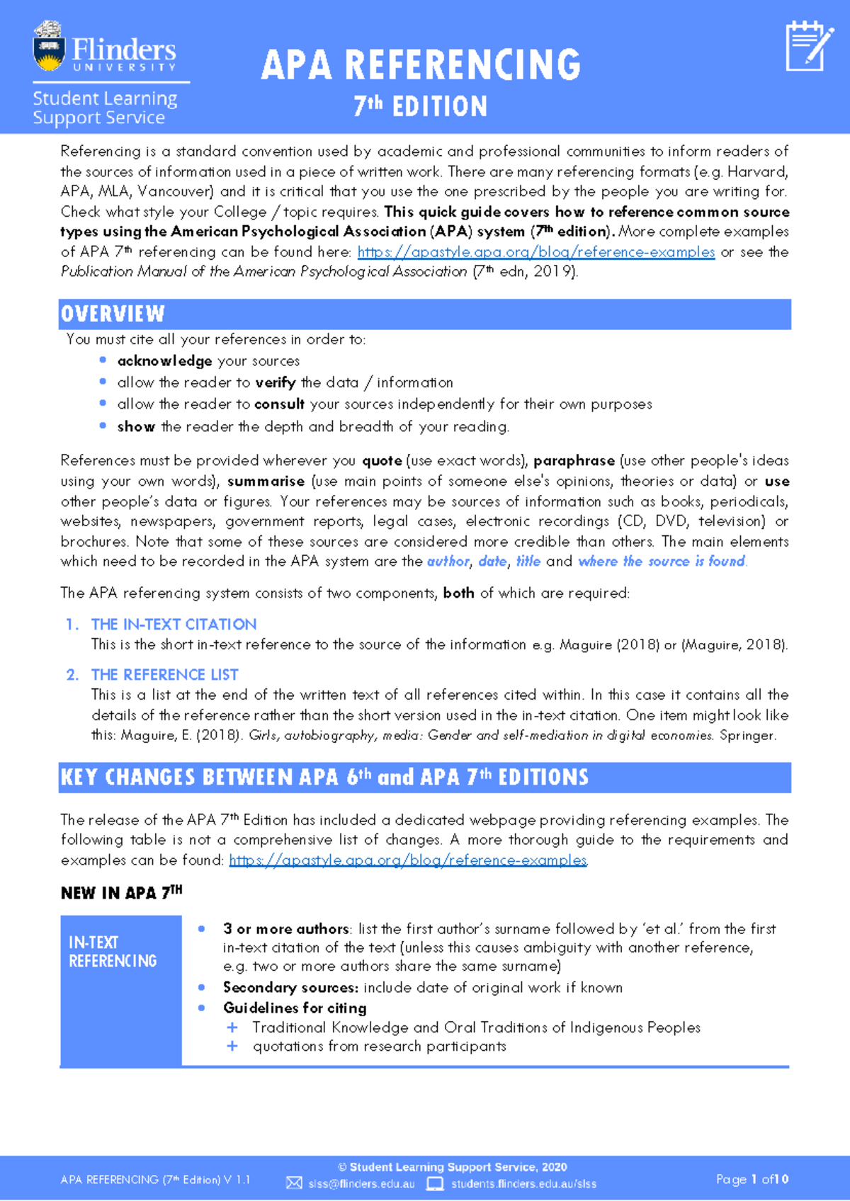 APA 7th Edition Referencing Guide for Flinders University Students ...