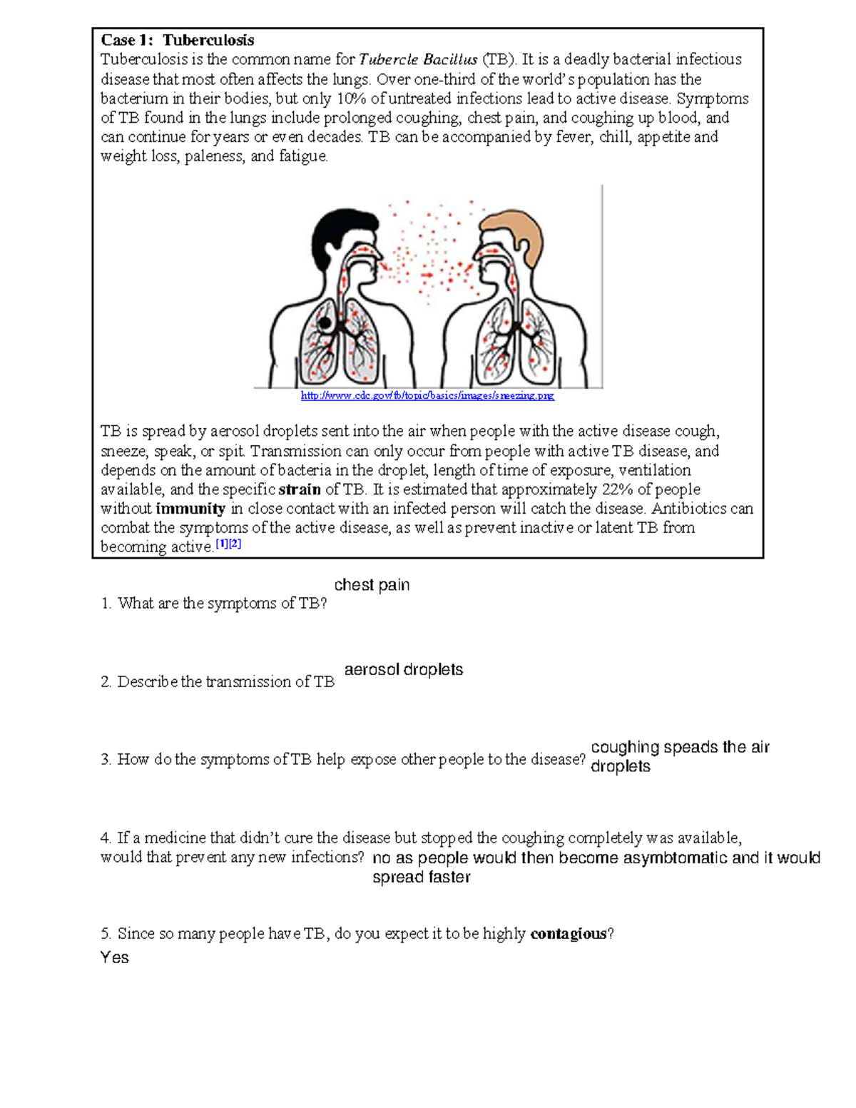 Disease Transmission: TB & Measles - Class Worksheets - Studocu
