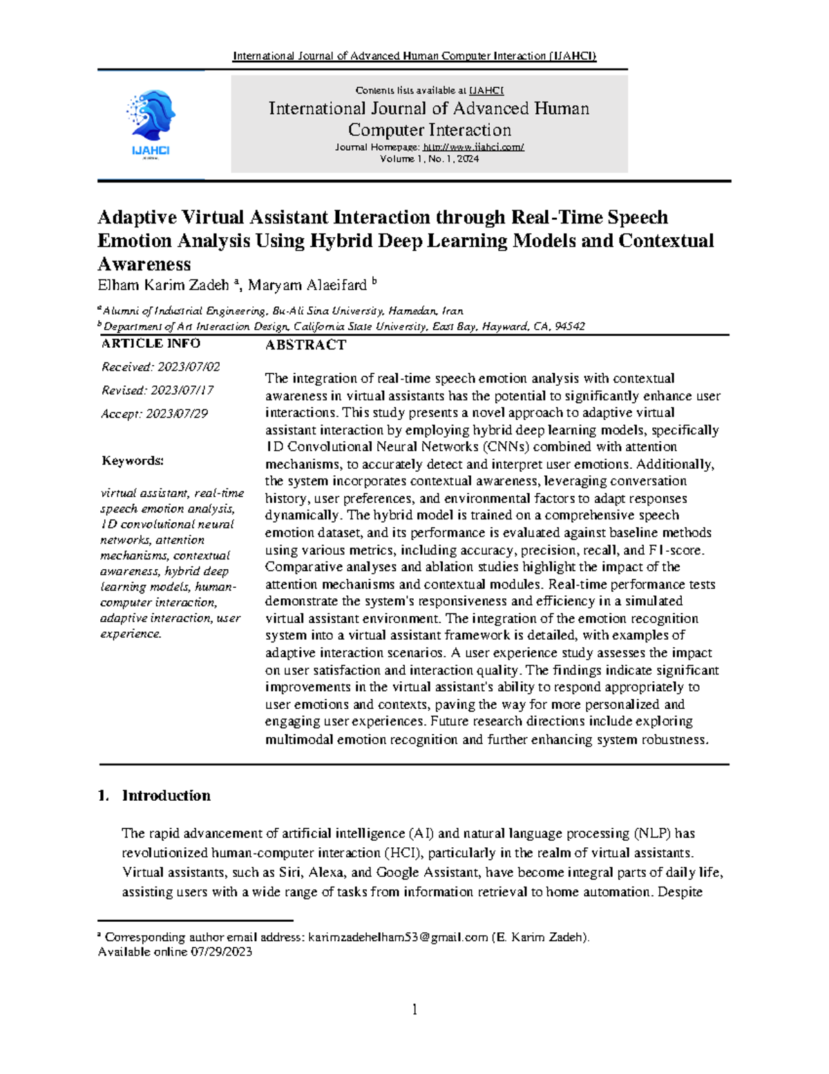 Adaptive Virtual Assistant Interaction: Speech Emotion Analysis Using ...